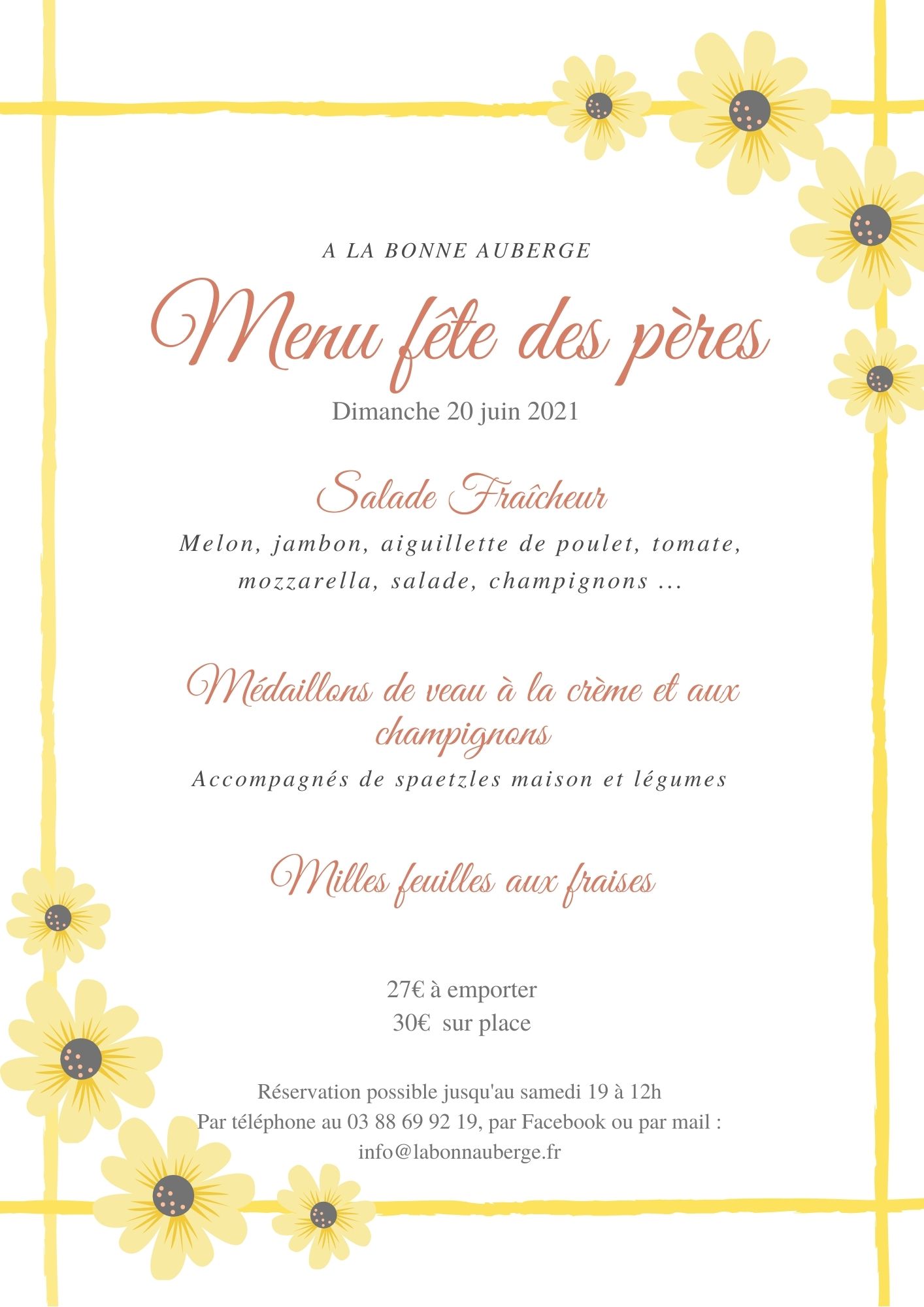 MENU FETE DES PERES - A La Bonne Auberge